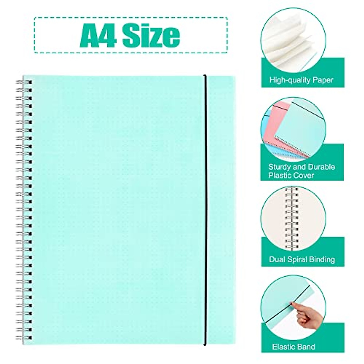 EOOUT 3 Pack Dotted Spiral Notebook, 8.5" x 11", A4 Journal for Women, Back to School, Thick Plastic Cover, 100gsm, for School, Office, Artist Writing/Drawing (Candy Colors)