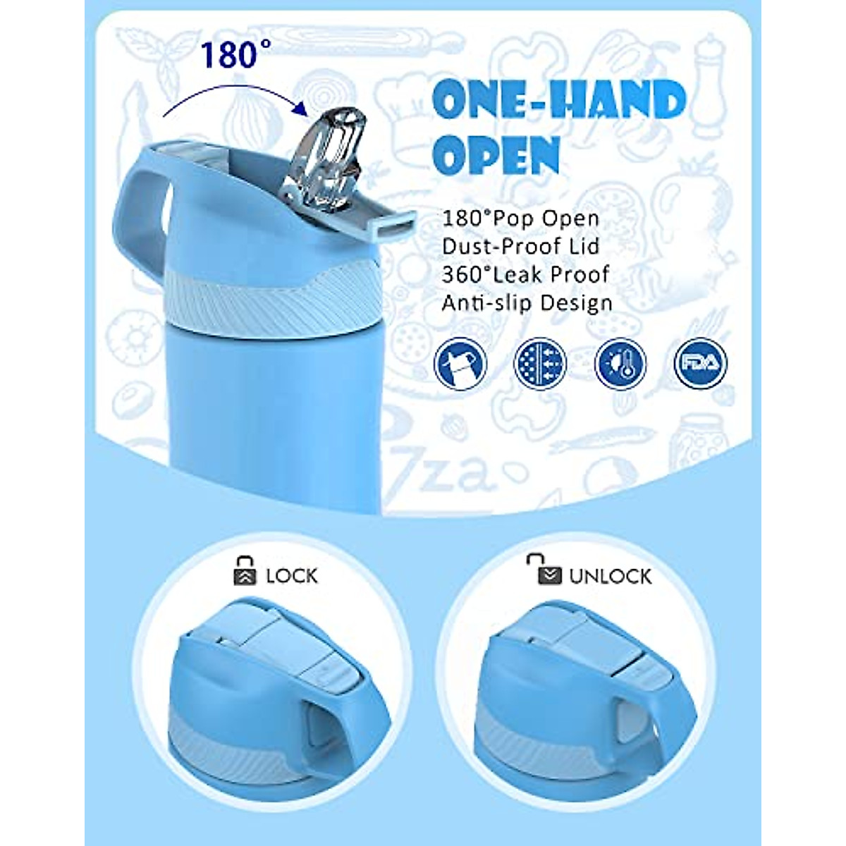 FEIJIAN Kids Insulated Water Bottle with Straw Lid 14oz, Leak-Proof BPA-FREE Metal Drink Flask, Double Wall Vacuum Stainless Steel Cup For Toddlers, Girls, Boys - Suitable for School, Outdoor, Travel