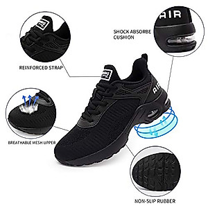 Women Air Athletic Running Shoes - Air Cushion Shoes for Womens Mesh Sneakers Fashion Tennis Breathable Walking Gym Work Shoes All Black Size 8
