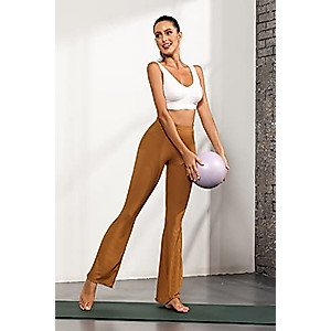 LAOARA Flare Legging for Women High Waisted Bootcut Knit Ribbed Yoga Pants Caramel Brown S