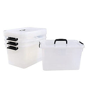 Vababa 10 L Clear Plastic Latch Storage Box with Handle, 4-Pack Storage Bin