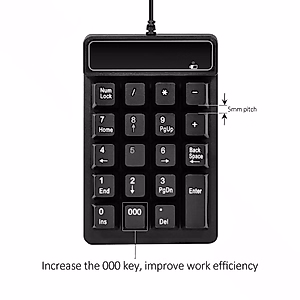 Kadaon USB Number Pad, 19 Keys Waterproof Silent Numeric Keypad with Mini USB cable, for Laptop/Notebook, Compatible with Windows System