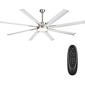 BiGizmos 72 Inch Industrial DC Motor Ceiling Fan with LED Light, ETL Listed Damp Rated Indoor or Covered Outdoor Ceiling Fans for Living Room Basement Sunroom Porch Patio, 6-Speed Remote Control