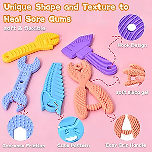Mgtfbg Baby Teething Toys for 0-6 Months 6-12 Months - Molar Teether Chew Toys Set BPA Free Silicone, Soft Textures - Hammer Wrench Scissors Shape Baby Teething Toys Gift 5-Pack