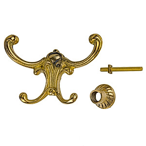 UNIQANTIQ HARDWARE SUPPLY Victorian Double Solid Brass Hat and Coat Hook | Hall Tree, Rack Mount Vintage Coat Hooks for Hanging Garment | UA-731-PB (1)