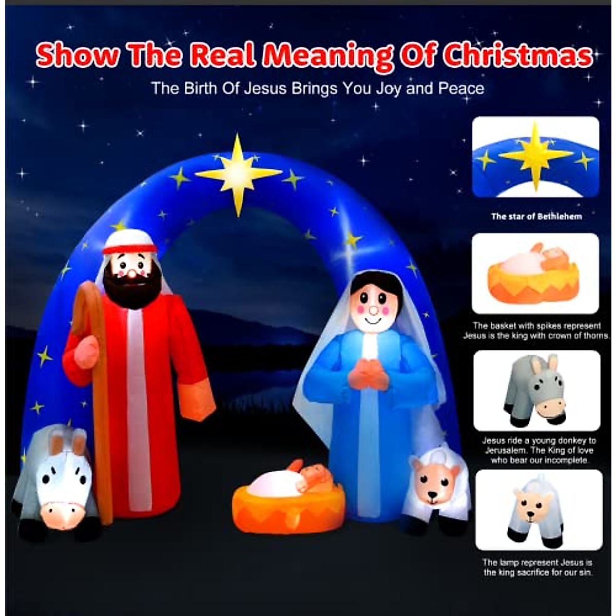 7.5Ft Inflatable Nativity Sets Scene Christmas Yard Outdoor Decorations The Birth of Jesus Scene Blow up Built-in LED Lights Indoor Outdoor Holiday for Outside,Yard, Lawn, Garden, Quick Air Blown