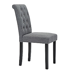 thksbought Set of 6 Chairs Upholstered Fabric Dining Chairs with Button-Tufted Details (Gray)