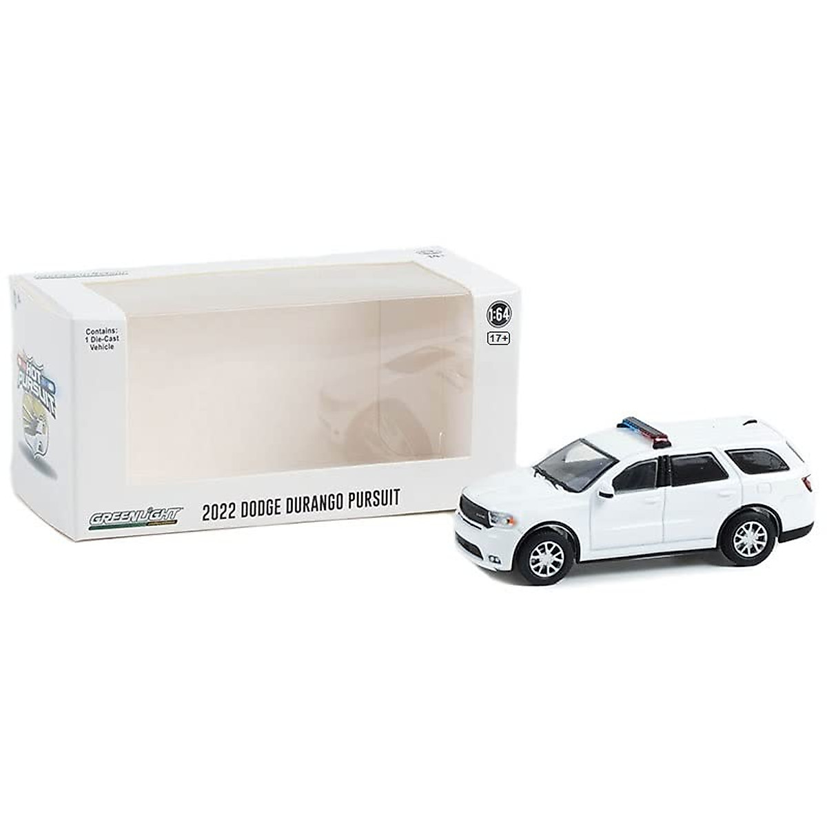 Greenlight 43003-L Hot Pursuit - 2022 Dodge Durango Pursuit Police- White with Light Bar & Push Bar (Hobby Exclusive) 1:64 Scale Diecast
