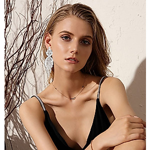 Jewdreamer 3 Pairs Silver Teardrop Crystal Chandelier Earrings Long Tassels Dangle Earrings Sparkling Rhinestone Ladies Gifts Statement Earrings Bridal Wedding Jewelry