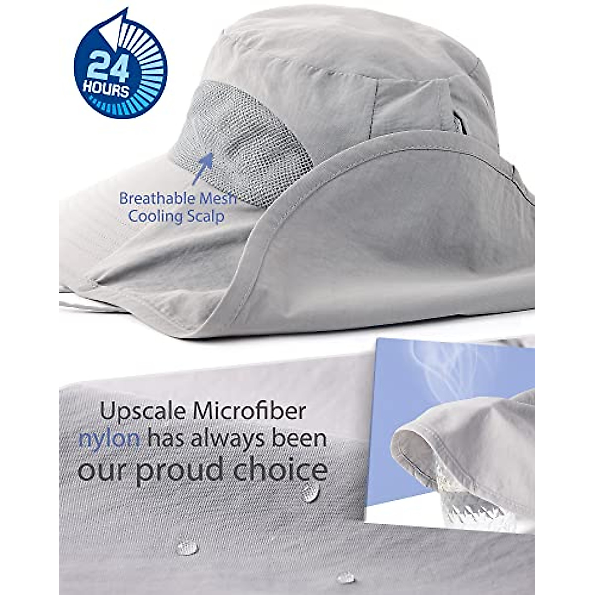 Camptrace Wide Brim UPF 50+ UV Protection Sun Hats Hiking Fishing Gardening Hats with Large Neck Flap for Womens Mens Nylon, Light Grey