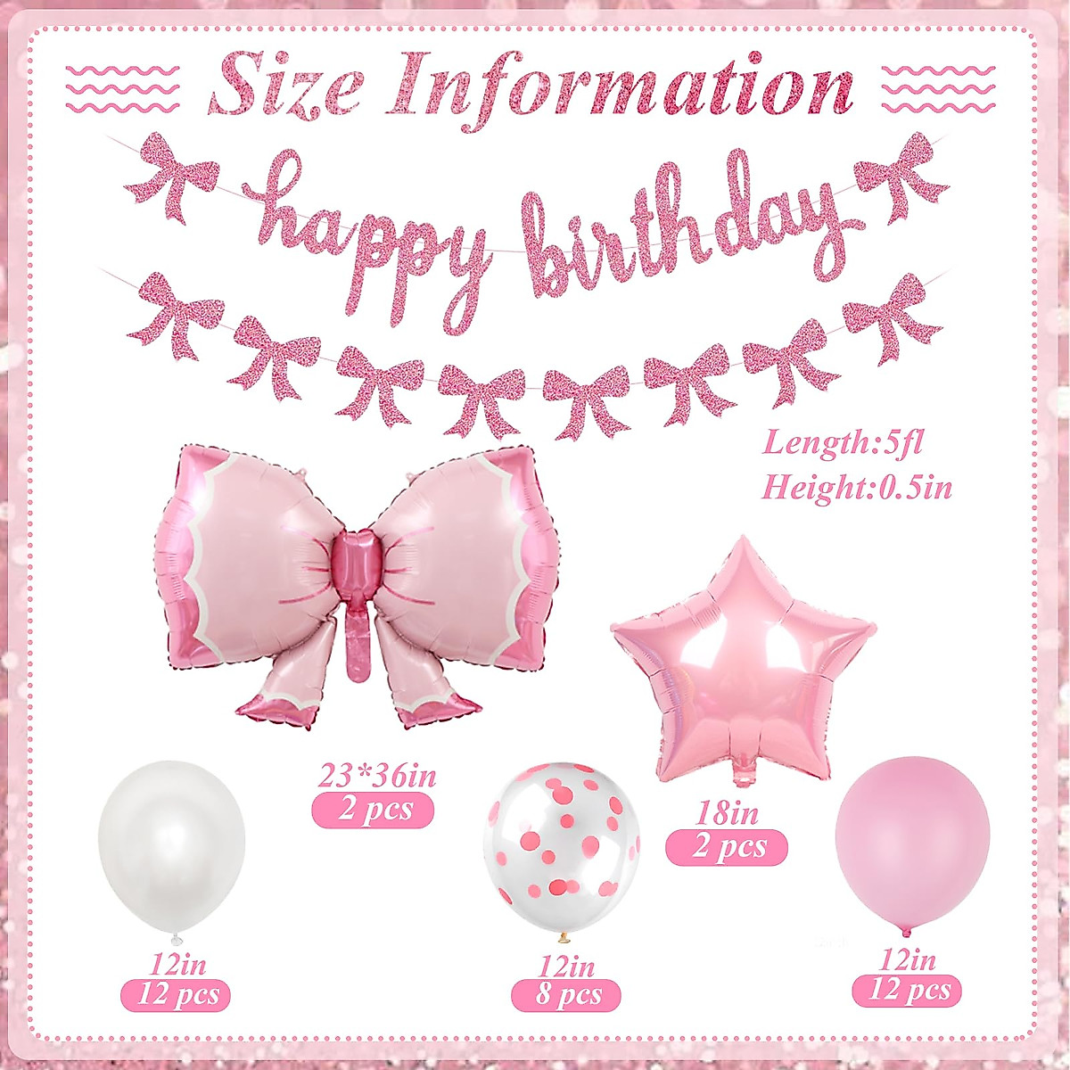 Pink Bow Birthday Party Decorations,Coquette Birthday Decorations Girl Bow Theme Birthday Party Decor Pink Bow Balloon Bow Happy Birthday Banner for Girl 1st 2nd Birthday