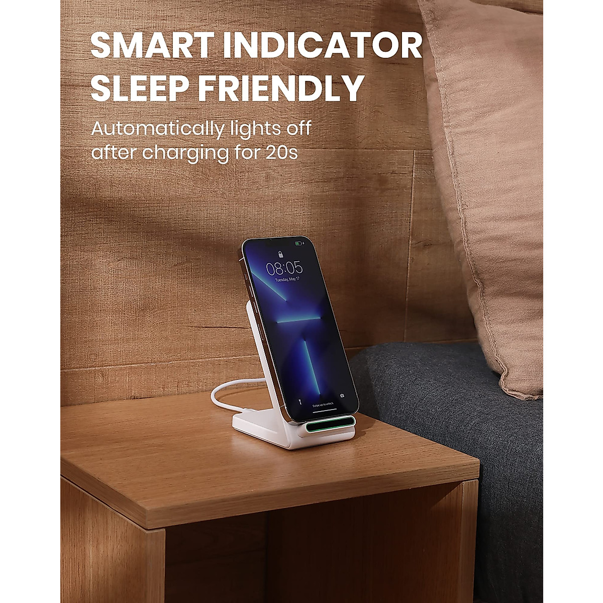 Wireless Charging Stand for iPhone 15/14/13/12 Pro Max/Pro/Mini, SE 11 X XR XS MAX X 8 Plus, Wireless Phone Charger Samsung S23/S22/S21/S20/S10+/Ultra, Note 20/10/9 White (Adapter Included)