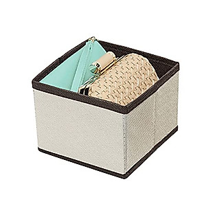 mDesign Rectangular Soft Fabric Dresser Drawer and Closet Storage Organizer Bin for Lingerie, Bras, Socks, Leggings, Clothes, Jewelry, Scarves - Textured Print - 2 Pack - Cream/Espresso Brown