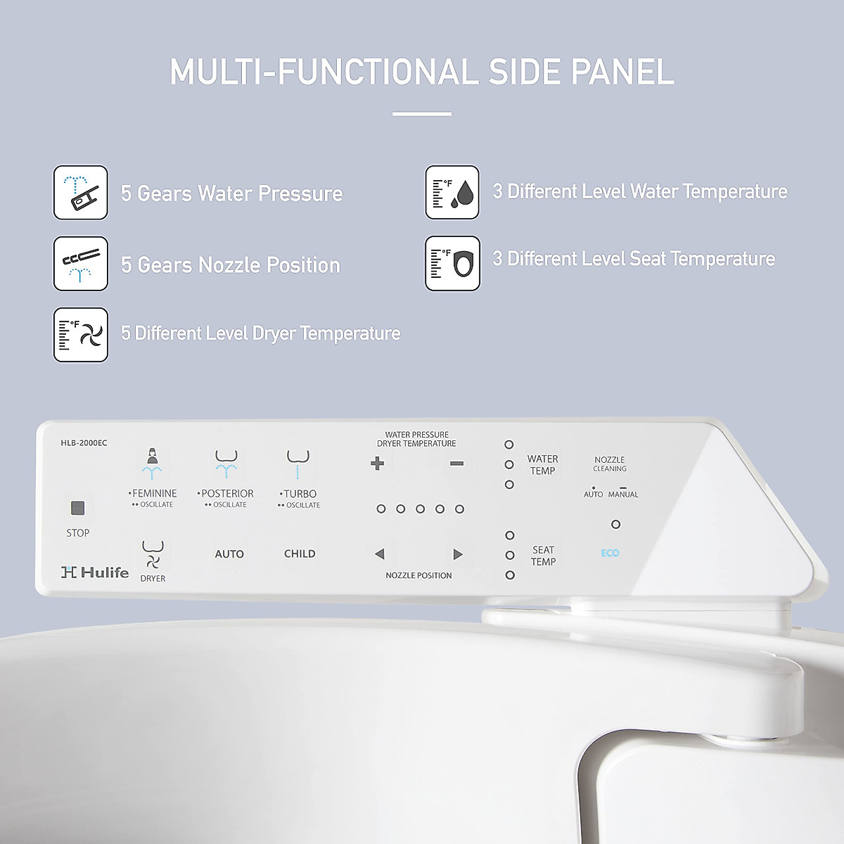 Hulife Electric Bidet Seat for Elongated Toilet with Unlimited Heated Water, Heated Seat, Warm Air Dryer, Touch Control Panel