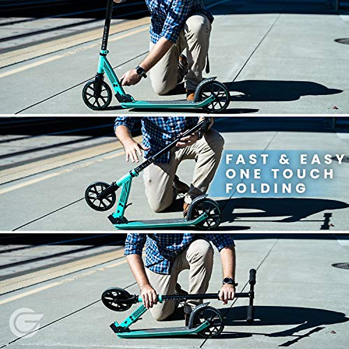 CITYGLIDE C200 Kick Scooter for Adults, Teens - Foldable, Lightweight, Adujustable - Carries Heavy Adults 220LB Max Load (Teal)