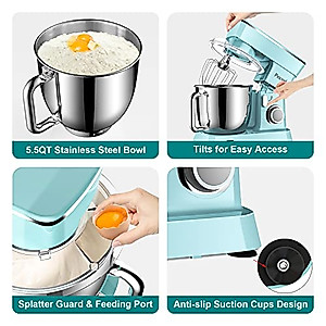 Upgraded Household Stand Mixer for Peicual 380W 10+P Speed High-Performance Tilt-Head Electric Kitchen Mixer 5.5Qt Stainless Steel Bowl with Dough Hook Flat Beater Wire Whisk & Splash Guard