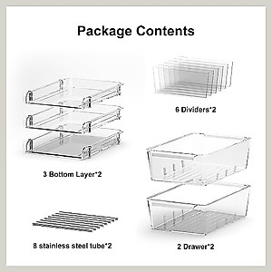 CNDREAM 3 Tier Clear Bathroom Organizer with Dividers 2 Pack, Multi-Purpose Slide-Out Storage Container,Bathroom Vanity Counter Organizing Tray,Under Sink Organizers and Storage