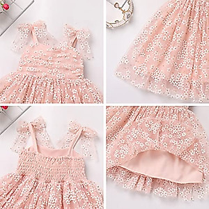Baby Girls Sequin Polka Dot Tutu Dress Summer Sleeveless Backless Princess Birthday Party Dresses Toddler Little Girl First Communion Pageant Flower Bow Sundress Clothes Pink - Daisy 6-12 Months