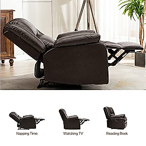 COOSLEEP Leather Recliner Chair with Overstuffed Arm and Back,Soft Living Room Chair Home Theater Lounge Seat,Manual Reclining Chairs for Adults(Brown)