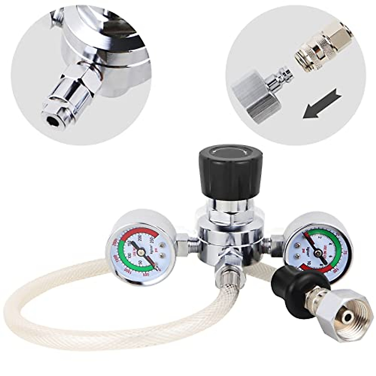 Whipped Cream Pressure Regulator Valve with Adapter & Hose Line,Nitrous Oxide N2O Pressure Regulating Valvefor 580G, 615G, 1.5L, 2.2L, 3.3L Cream Charger Cylinder