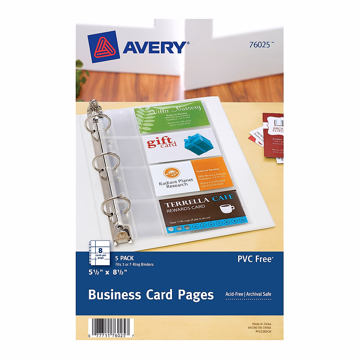 Avery Clear Business Card Organizer Pages for 5.5" x 8.5" Mini Binders, Pack of 5 Holds 40 Cards Total (76025)
