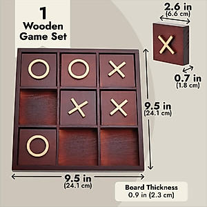 9.5-inch Wooden Tic Tac Toe Game, Decorative Coffee Table Games for Adults and Family Activities