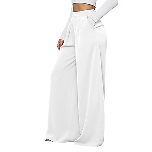 LYANER Women's High Waisted Wide Leg Palazzo Pants Hidden Zipper Loose Casual Trousers White X-Large