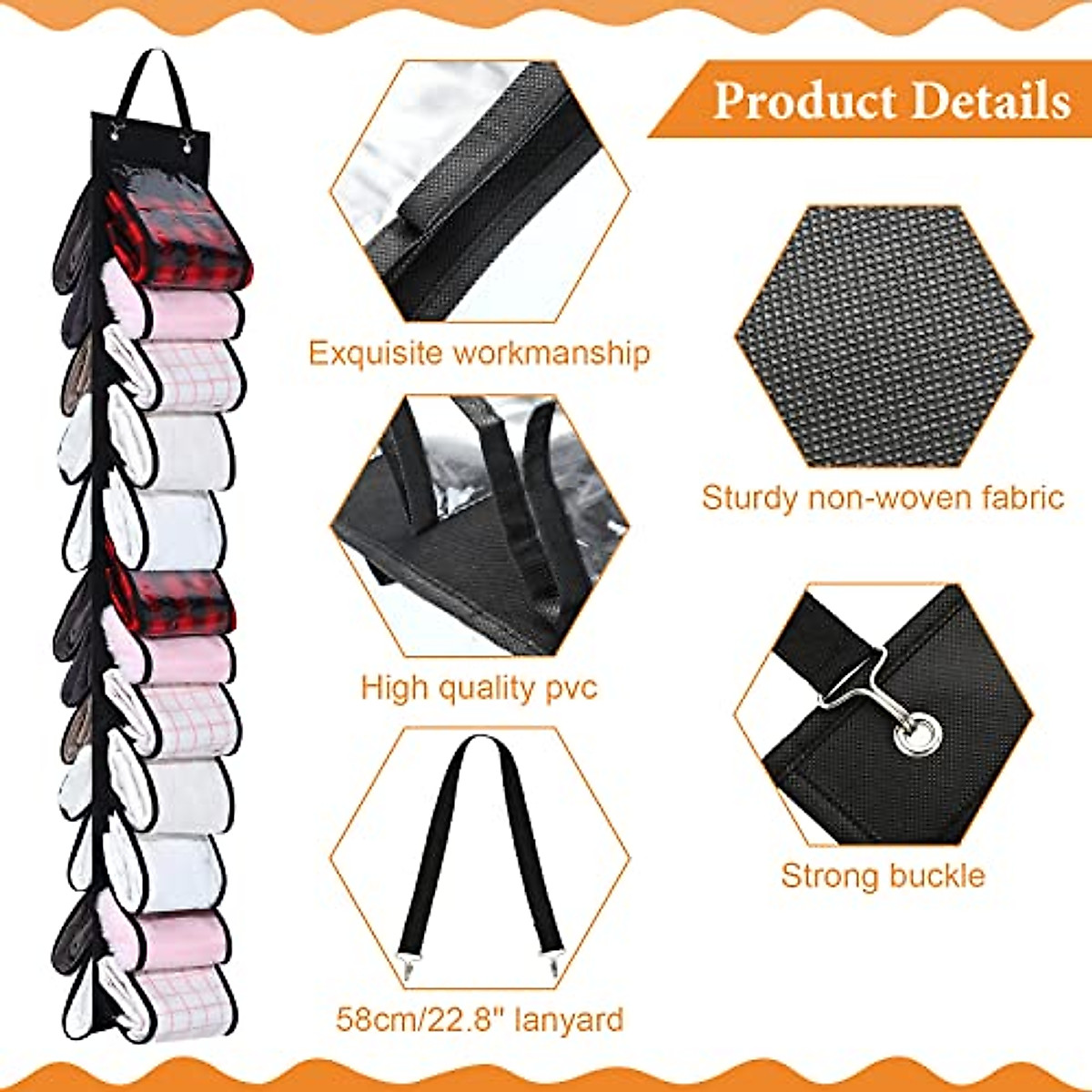 2 Pcs Yoga Legging Storage Space Saving Bag Storage Hanger Foldable Bags Organizer Hanging Closet Organizer Portable Purse Holder with 24 Roll Independent Compartments for Rolls Clothes Jeans, Black