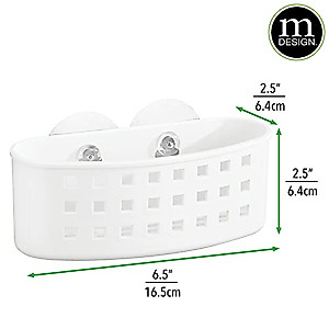mDesign Plastic Suction Shower Caddy Storage Basket - Soap and Sponge Holder for Bathroom Organization of Body Wash, Loofahs, Razors, Small Shampoo and Conditioner Bottles, Bath Bombs - White