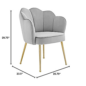 Iconic Home Mia Rose Dining Side Chair Velvet Upholstery Scalloped Clamshell Back Gold Plated Solid Metal Legs (1 Piece) Modern Transitional, Silver
