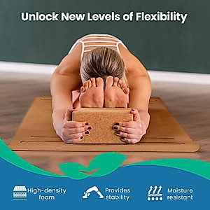 Greenway World - Cork Yoga Mat and Block with Green Strap, Non-Slip Hot Yoga Mat Set, Thick Travel Yoga Mat, Big Yoga Mat for Various Exercises, 72 x 24 inches x 3 mm