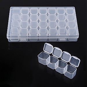 Clear Plastic Jewelry Beads Medicine Pill Box Organizer Storage Container Nail Art Rhinestone Storage Box with Removable Adjustable Dividers Case 28 Grids