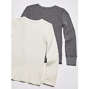 Fruit of the Loom Boys' Premium 2-Pack Thermal Waffle Crew Top, Heather Greystone/Natural, 8