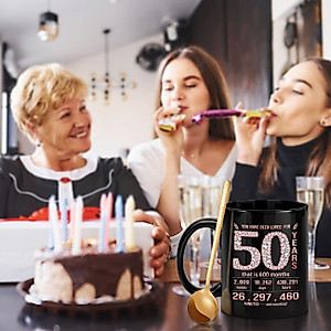 BdayPtion 50th Birthday Gifts for Women, Turning 50 Year Old Birthday Gift, 1973 Happy 50th Bday Gift for Her, Fifty Birthday Present, 11oz Black Coffee Mug