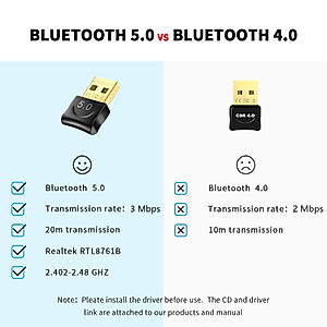 Bluetooth Adapter for PC 5.0, ALINKVITE Bluetooth Adapter for Windows 10/8.1/8/7, Bluetooth Dongle with Ultra-Range, Dual-Mode, USB Dongle for Keyboard, PC, Mobile, Headset, Printer, Speakers
