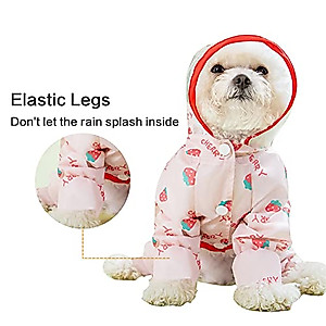 Mitili Cute Puppy Dog Raincoat Four-Legged Waterproof All-Inclusive with Hat,Waterproof Rain Jacket with Night Reflective Strip Small Medium Dogs Pet Poncho Clothes (S(Back Length:10-12"), Pink)