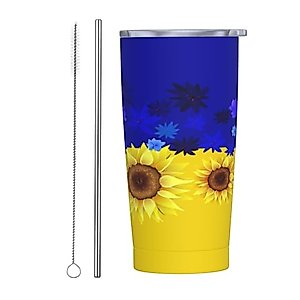 VKKOEWL Sunflowers And Blue Ukraine Stainless Steel Insulated Tumbler 20 Oz Travel Water Bottle Coffee Mug Drink Cup With Lid Straw