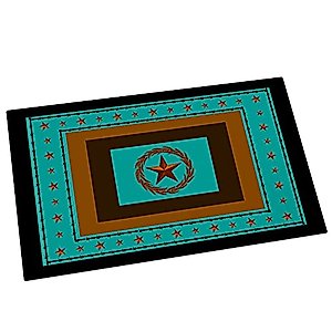 Welcome Rectangular Door Mat Rustic Farm Western Star On Turquoises Wheat Ear Wreath Entrance Way Rugs Doormats Soft Non-Slip Washable Bath Rugs Floor Mats for Home Bathroom Kitchen 16x24 Inch
