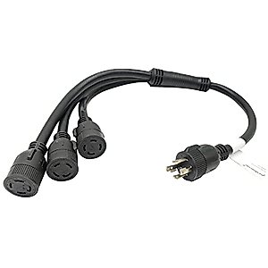 Parkworld 62619 NEMA L14-30 Splitter, Generator L14-30P Male Plug to (3) L14-30R Female Tri-Outlet, Generator 4-Prong 30 AMP L14-30 W Adapter Cord (3 feet)