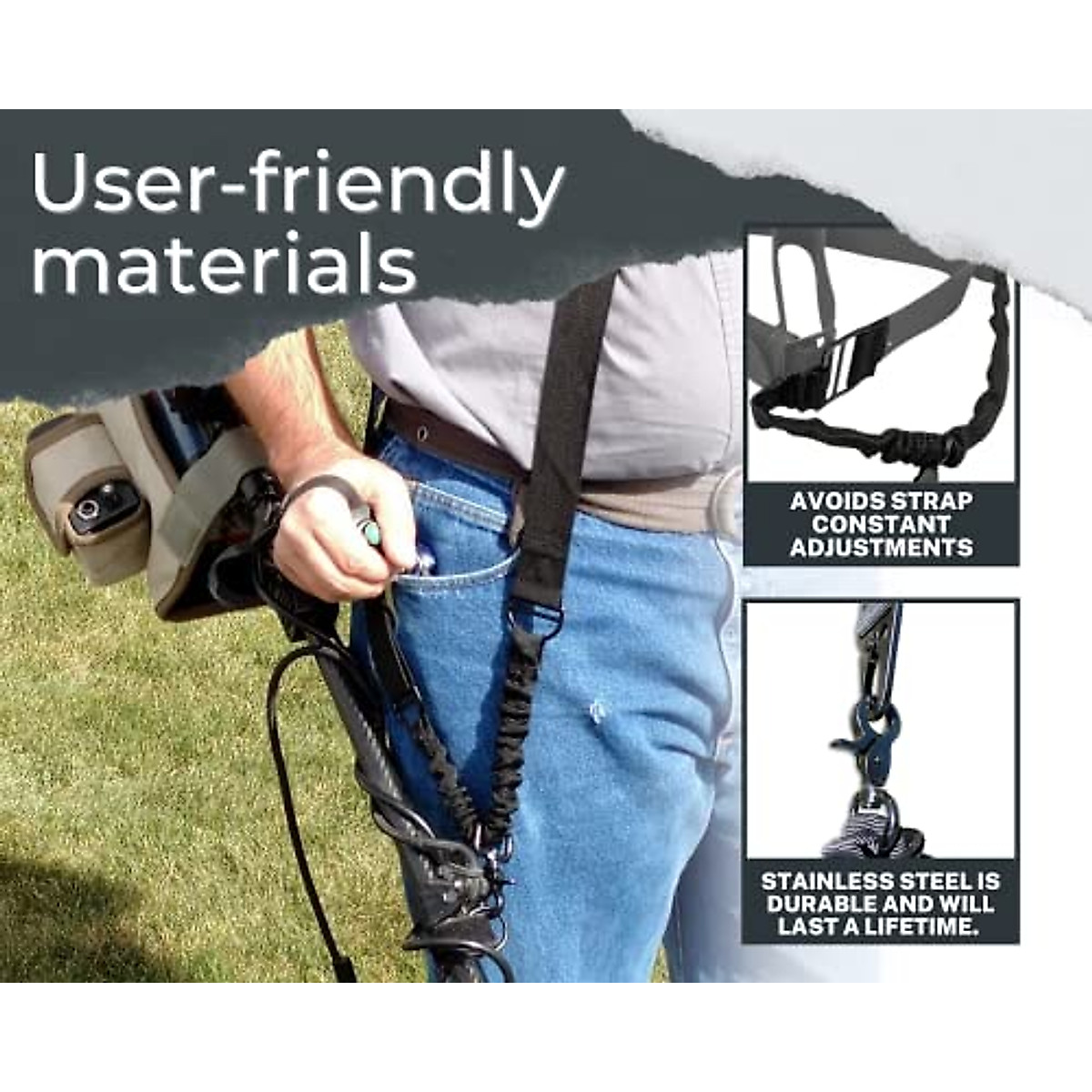 Sling Swing Adjustable Weed Eater & Grass String Trimmer Harness Shoulder Strap w/ Shock Bungee, Quick Detach Swivel, Ambidextrous, Limb Strain & Arm Stretch Tool - Professional Comfort Garden Tools