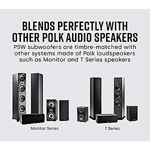 Polk Audio PSW111 8" Powered Subwoofer - Power Port Technology | Up to 300 Watt Amp | Big Bass in Compact Size | Easy Setup with Home Theater Systems Black