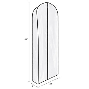 Zilink Breathable Fur Coat Storage Bags 60" Dress Bags for Gowns Long Dust Covers for Hanging Clothes with 7" Gussted Wrinkle Free for Leather Jacket Fur Coat Puffy Dress Storage, Set of 2