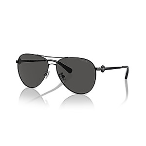 COACH Women's HC7128 Aviator Sunglasses, Shiny Black/Grey Solid, 58 mm
