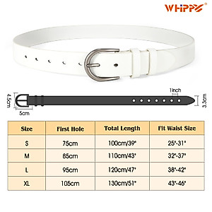 WHIPPY Women Leather Belt for Jeans Pants Dresses Fashion Ladies Western Leather Belt with Silver Buckle M White