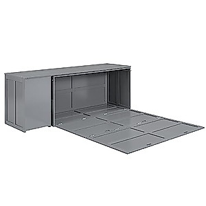 Merax Murphy Bed Queen Size, Murphy Cabinet Bed with Rotatable Desk and Shelves, Gray