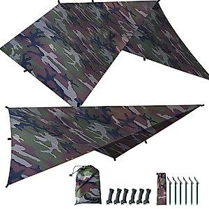 HYOUT Lightweight & Waterproof Hammock Tarp Camo Tent Tarp Multifunctional Outdoor Picnic Camping Traveling Awning Backpacking Tarp Shelter Rain Tarp