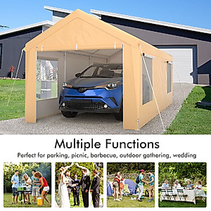 GYMAX Carport, 10x20ft Portable Garage with Roll-up Window, Removable Sidewall & Doors, Heavy Duty Metal Car Canopy for Truck, Boat, Automobiles, All Season Tent Shelter