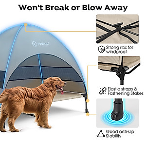 Veehoo Outdoor Dog Bed with Canopy, Cooling Elevated Dog Bed with Removable Shade, Non-Slip Feet, Raised Dog Cot Bed for Large Dogs, Dog Tent Bed for Camping, Beach, Large, Beige Coffee CWC2411