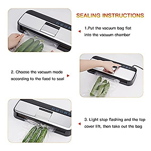 ICFPWR Vacuum Sealer, One-Touch Automatic Food Vacuum Sealer, Air Sealing System for Food Storage & Sous Vide, Food Saver Vacuum Sealer Machine Moist/Dry Modes with 15 Seal Bags and 1 Air Suction Hose