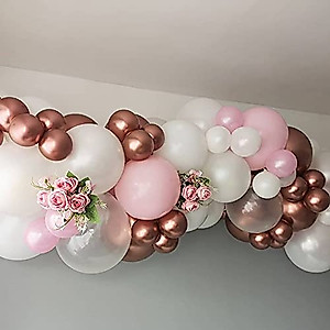 138Pcs Pink Balloons Arch Kit Shiny Metallic Rose Gold & Chrome Gold Latex Balloons Perfect for Birthday Party Bridal Baby Shower Wedding Party Decorations (Gold)